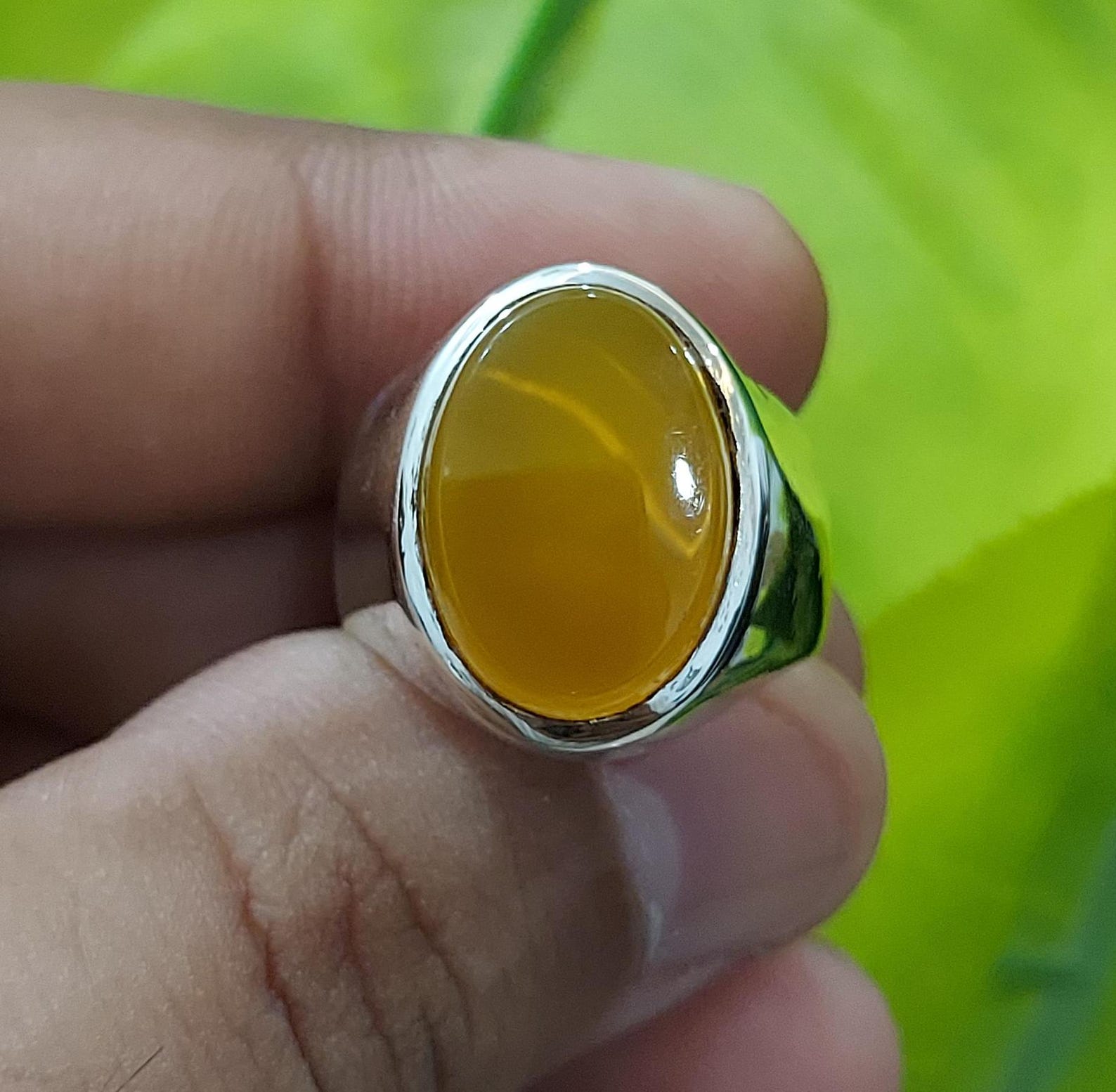 Yellow Agate Ring Natural Yellow Agate Ring Handmade Aqeeq Stone Big ...