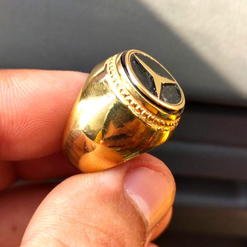 Dream Car Ring Mercedes-benz Logo Ring 14k Gold Plated Ring Heavy Men ...