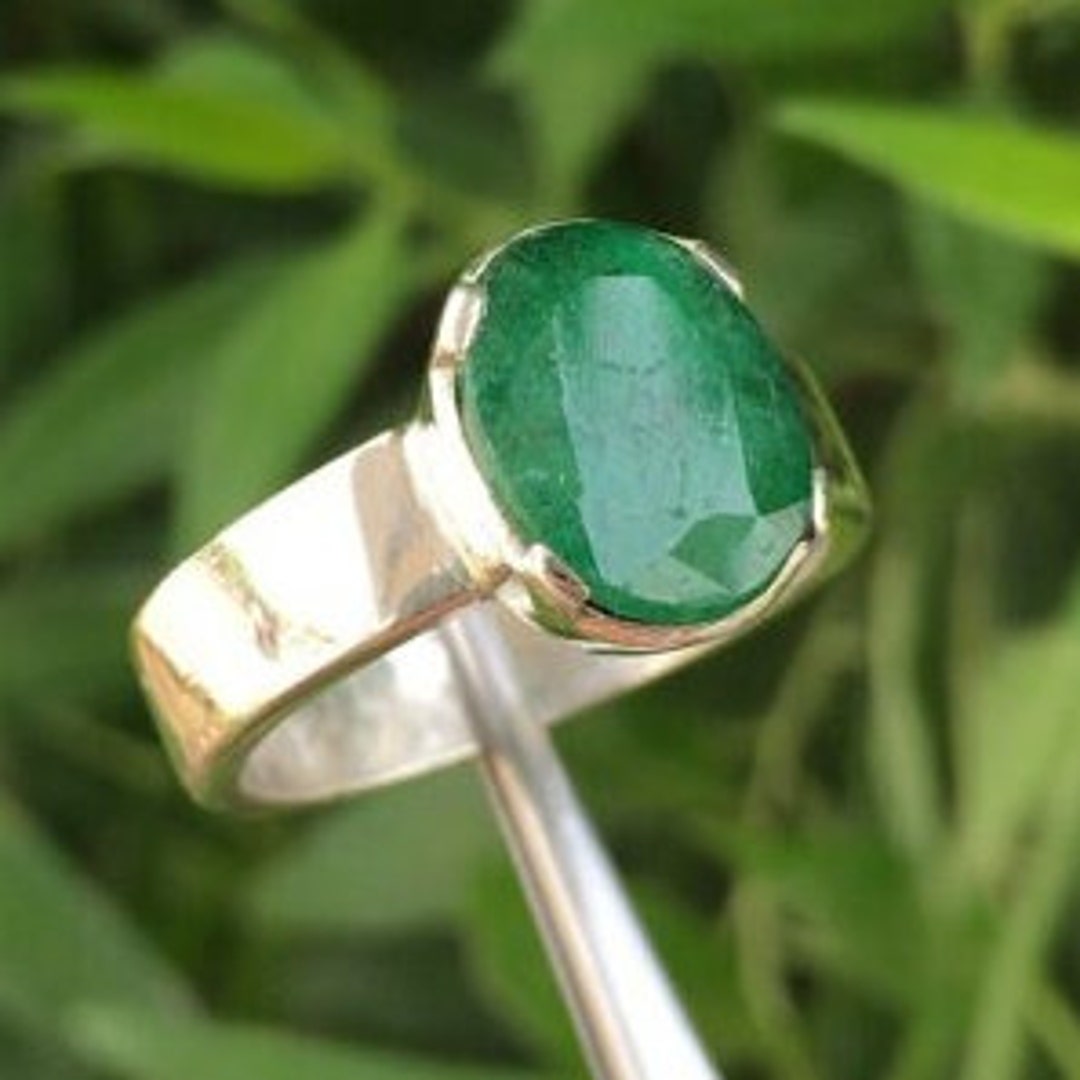 Natural Emerald Stone Ring Original Emerald Ring Sterling Silver 925 - Etsy