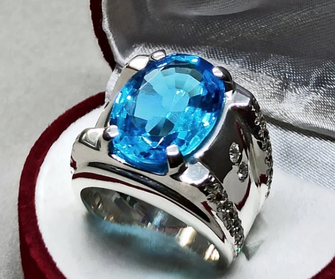 24 Carats Plus Natural Blue Big Topaz Ring_real Blue Topaz Ring - New ...