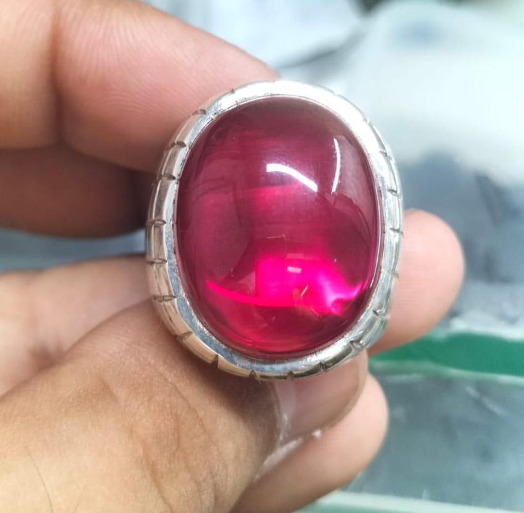 Original Red Yaqoot Stone Ring Big Pota Heavy Ring for Men Ruby 925 ...