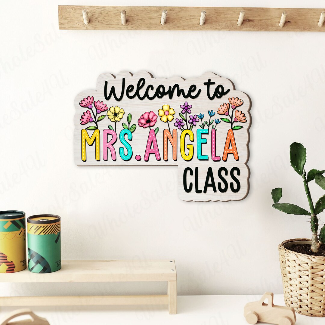 Custom 3D Floral Teacher Door Sign, Personalized Classroom 3D Doorframe ...
