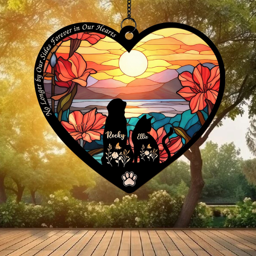 Personalized Pet Memorial Suncatcher, Custom Couple Pet Suncatcher With ...