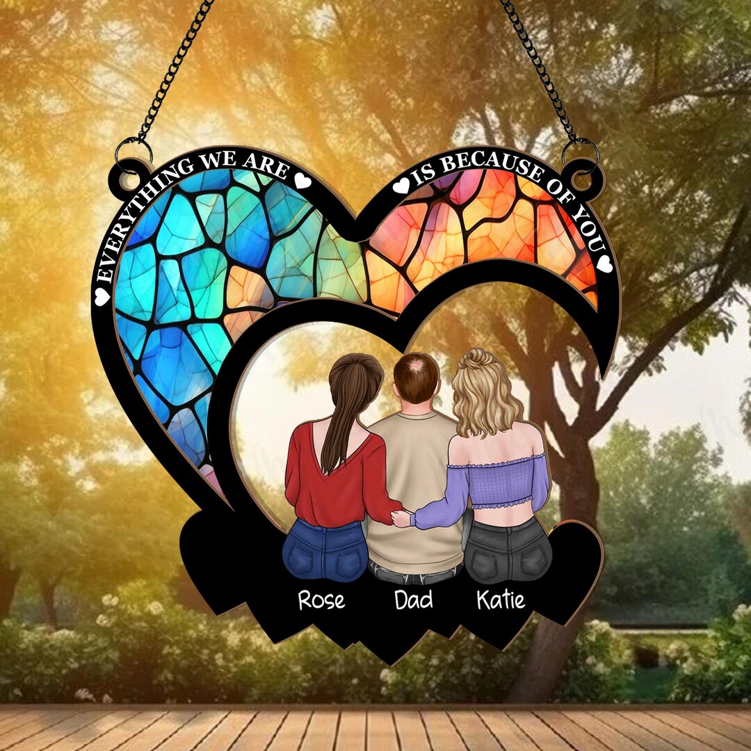 Personalized Father Daughters Suncatcher, Family Suncatcher, Custom Dad ...