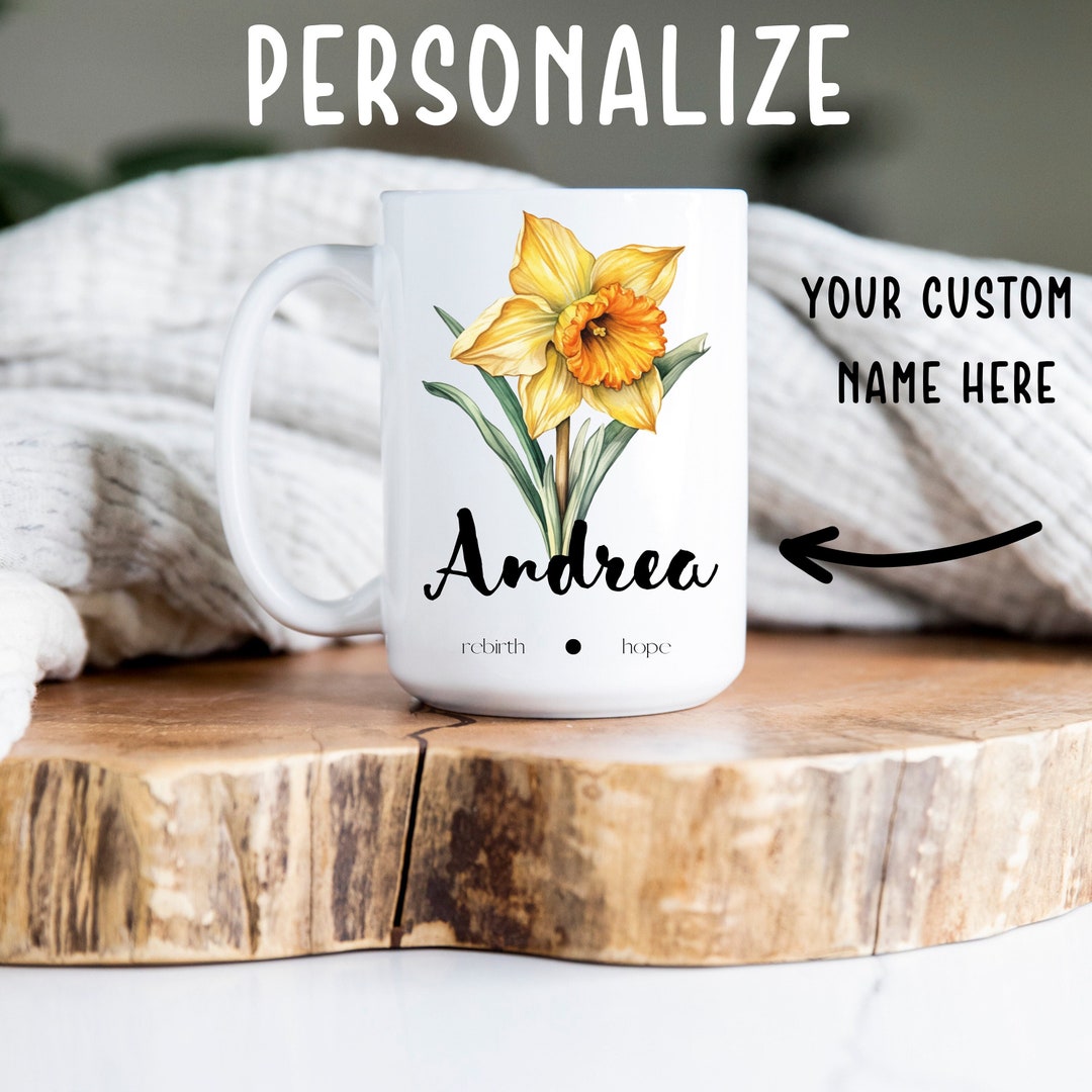 Personalized March Birth Flower Mug, Birth Flower Custom Mug,march ...