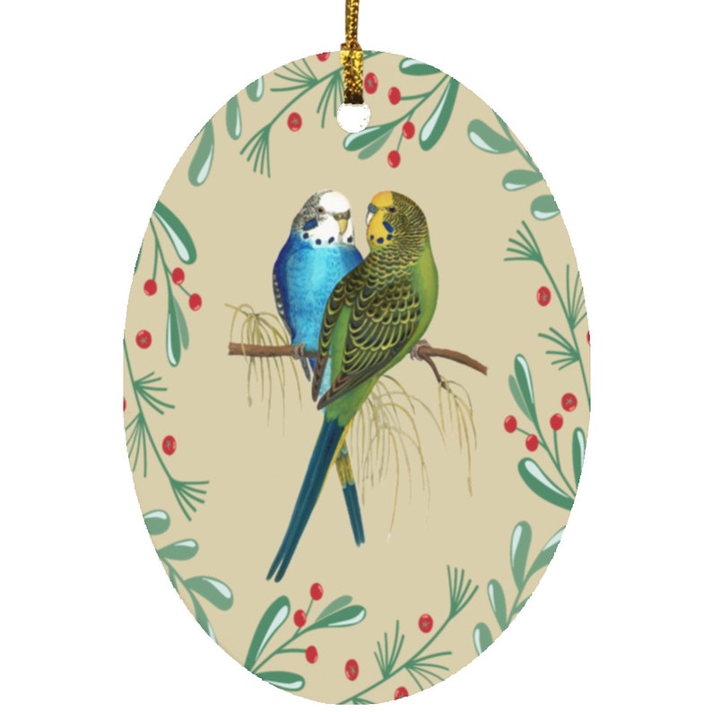 Budgie Parakeet Blue and Green Oval Ornament, Christmas Tree Ornament ...
