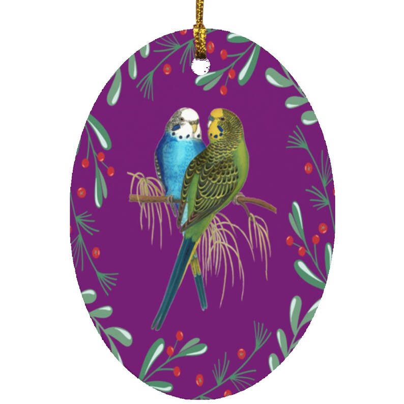 Budgie Parakeet Blue and Green Oval Ornament, Christmas Tree Ornament ...