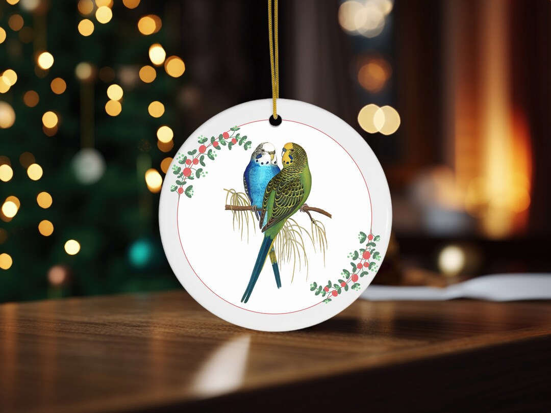 Budgie Parakeet Green and Blue Circle Ornament, Christmas Tree Ornament ...