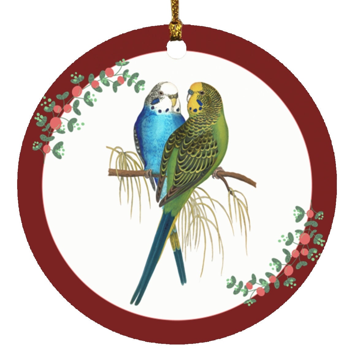 Budgie Parakeet Green and Blue Circle Ornament, Christmas Tree Ornament ...