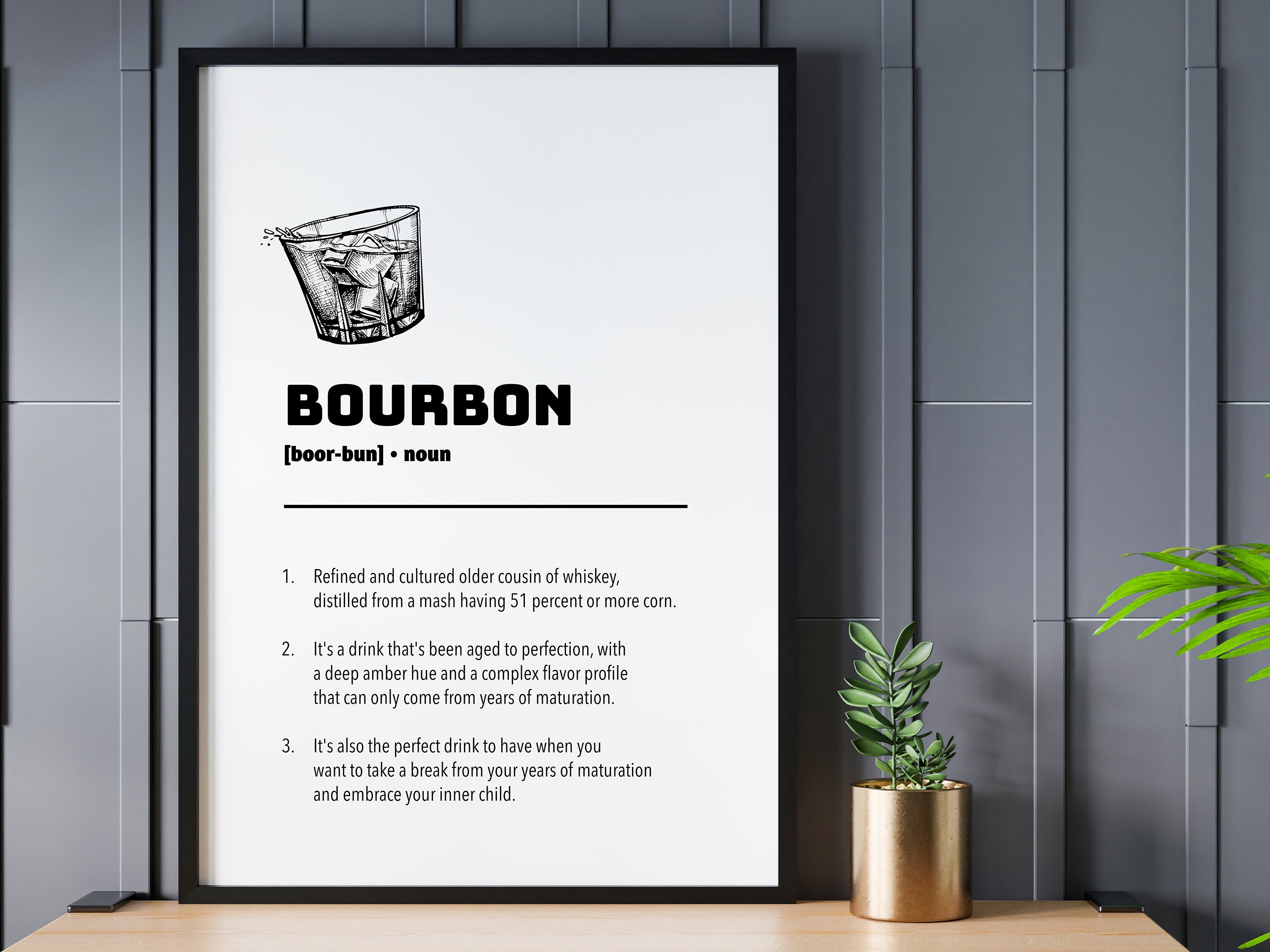 Bourbon Definition Print Bourbon Wall Art Home Bar Poster Whiskey Cart ...