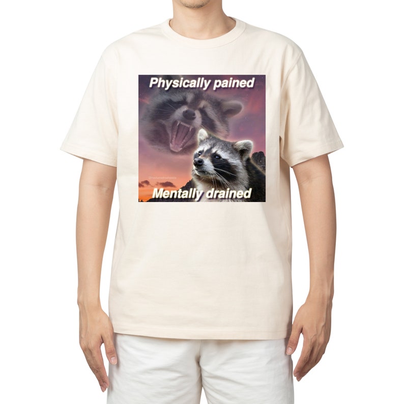 Funny Meme Tshirt, Raccoon Physically Pained Mentally Drained Dark ...