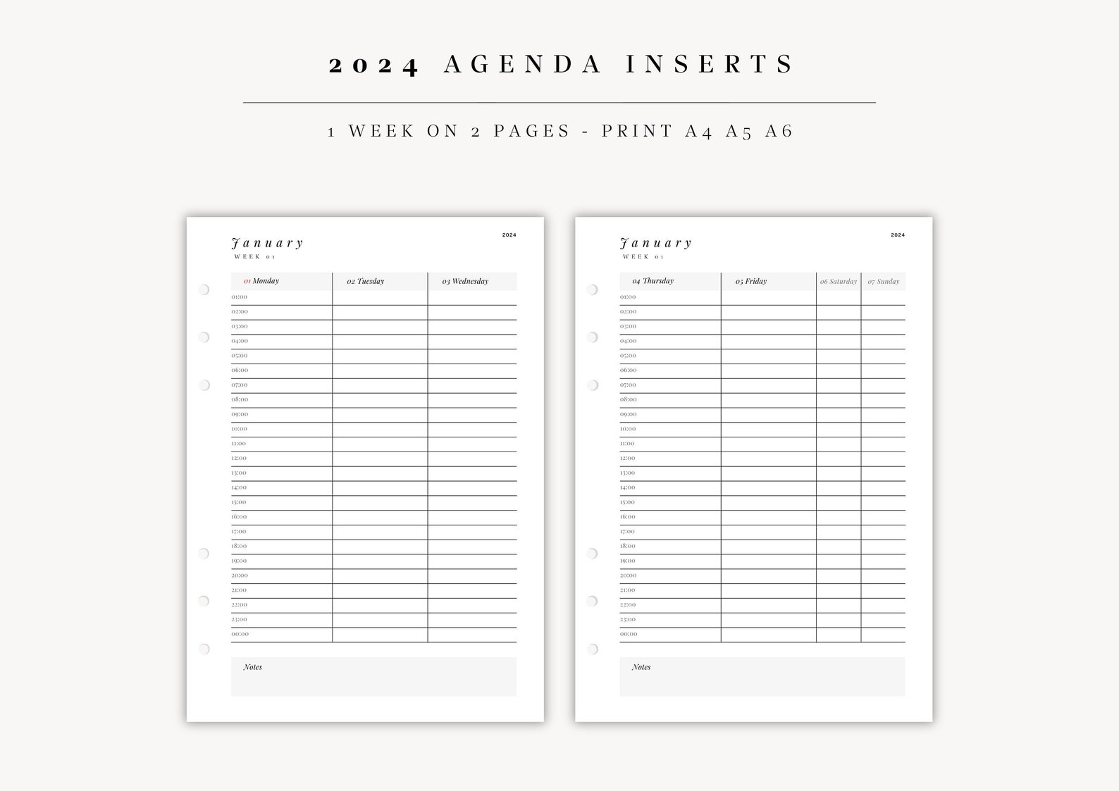 NEW 2024 Calendar Agenda / Planner Inserts 1 Week on 2 Pages - Etsy