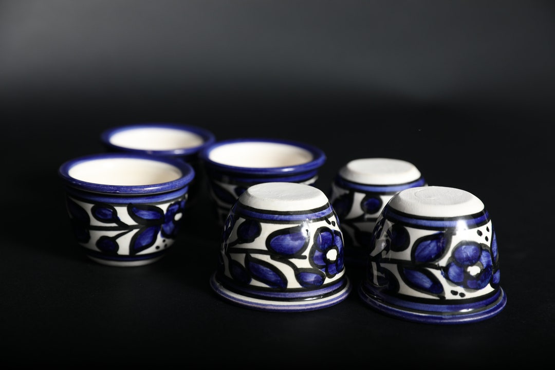 Traditional Palestinian Arabic Coffee Cups, Colored by Blue and White ...