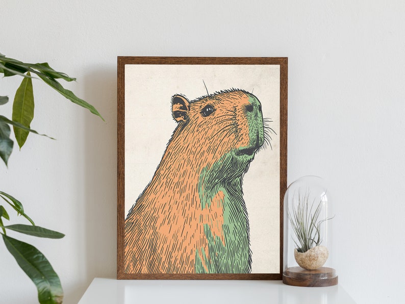 Vintage Peaceful Capybara Poster, Retro Capybara Wall Art, Funny Poster ...