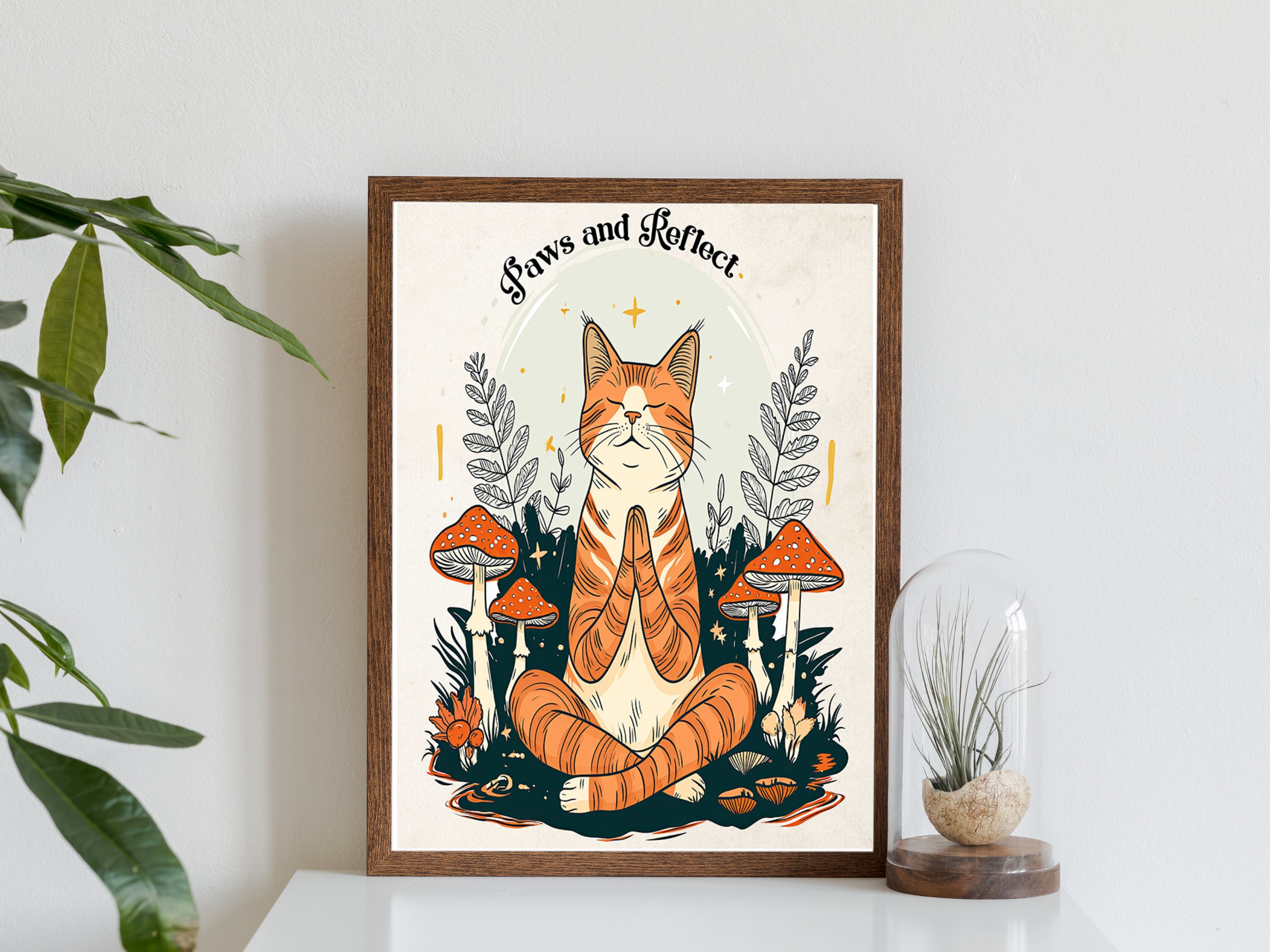 Cat Illustration Wall Art, Funny Cat Poster, Happiness Quote, Bathroom ...