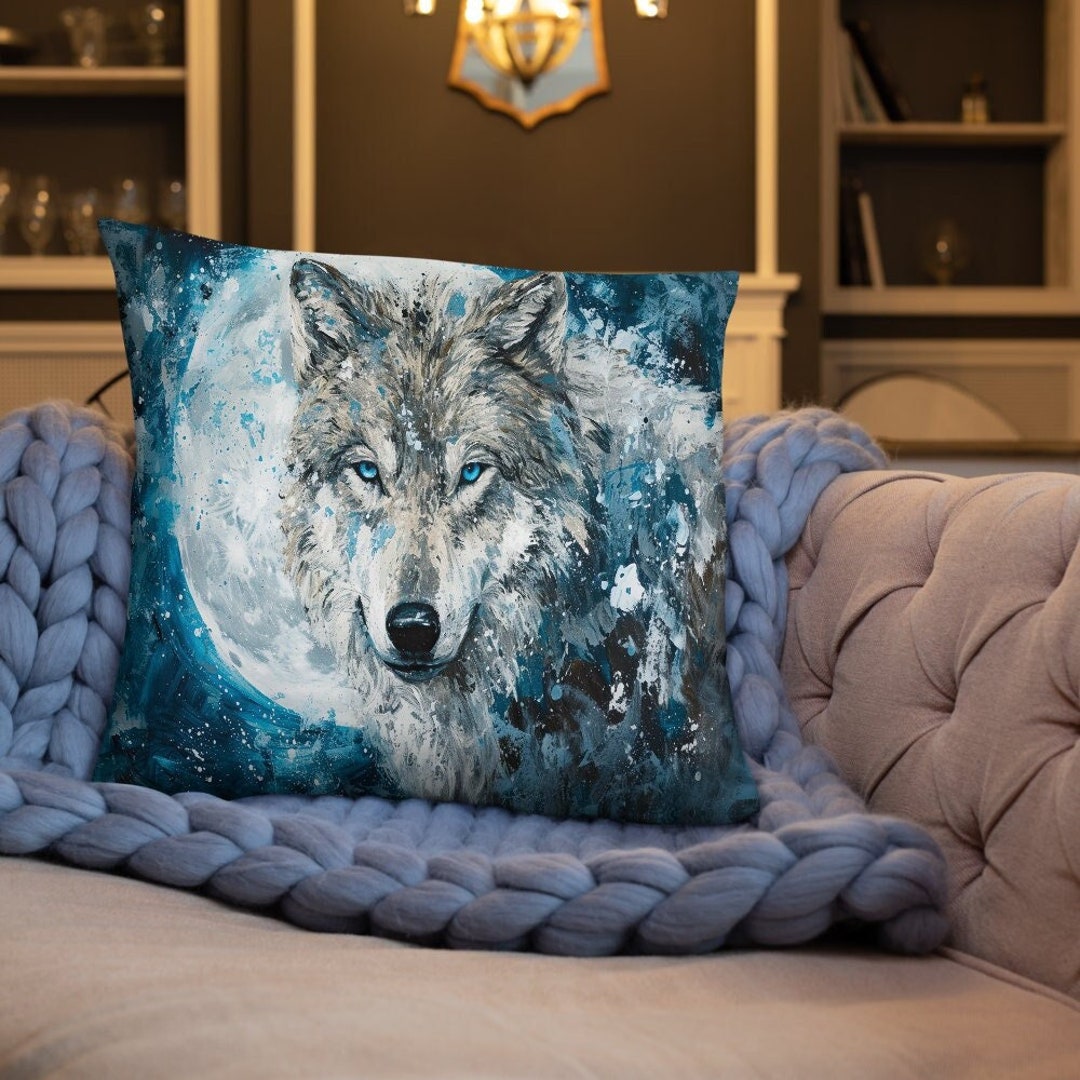Wolf Moon Pillow, Wolf Pillow Decor, Moon Home Decor, Wolf Decorative ...