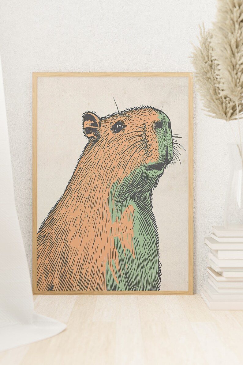 Vintage Peaceful Capybara Poster, Retro Capybara Wall Art, Funny Poster ...