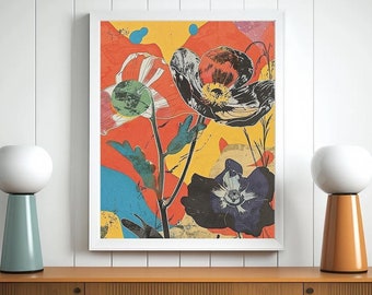 Boho Botanical Wall Art, Colorful Wall Art, Mid Century Modern Poster ...