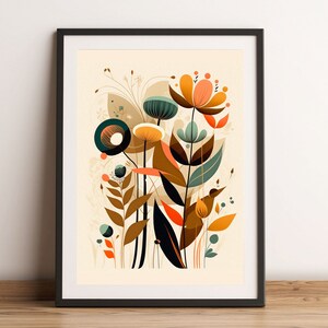 Boho Botanical Wall Art, Colorful Wall Art, Mid Century Modern Poster ...