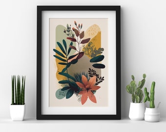 Boho Botanical Wall Art, Colorful Wall Art, Mid Century Modern Poster ...