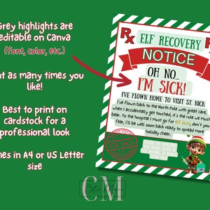 Editable Elf Recovery Notice Printable, Oh No I'm Sick Note Letter, Don ...