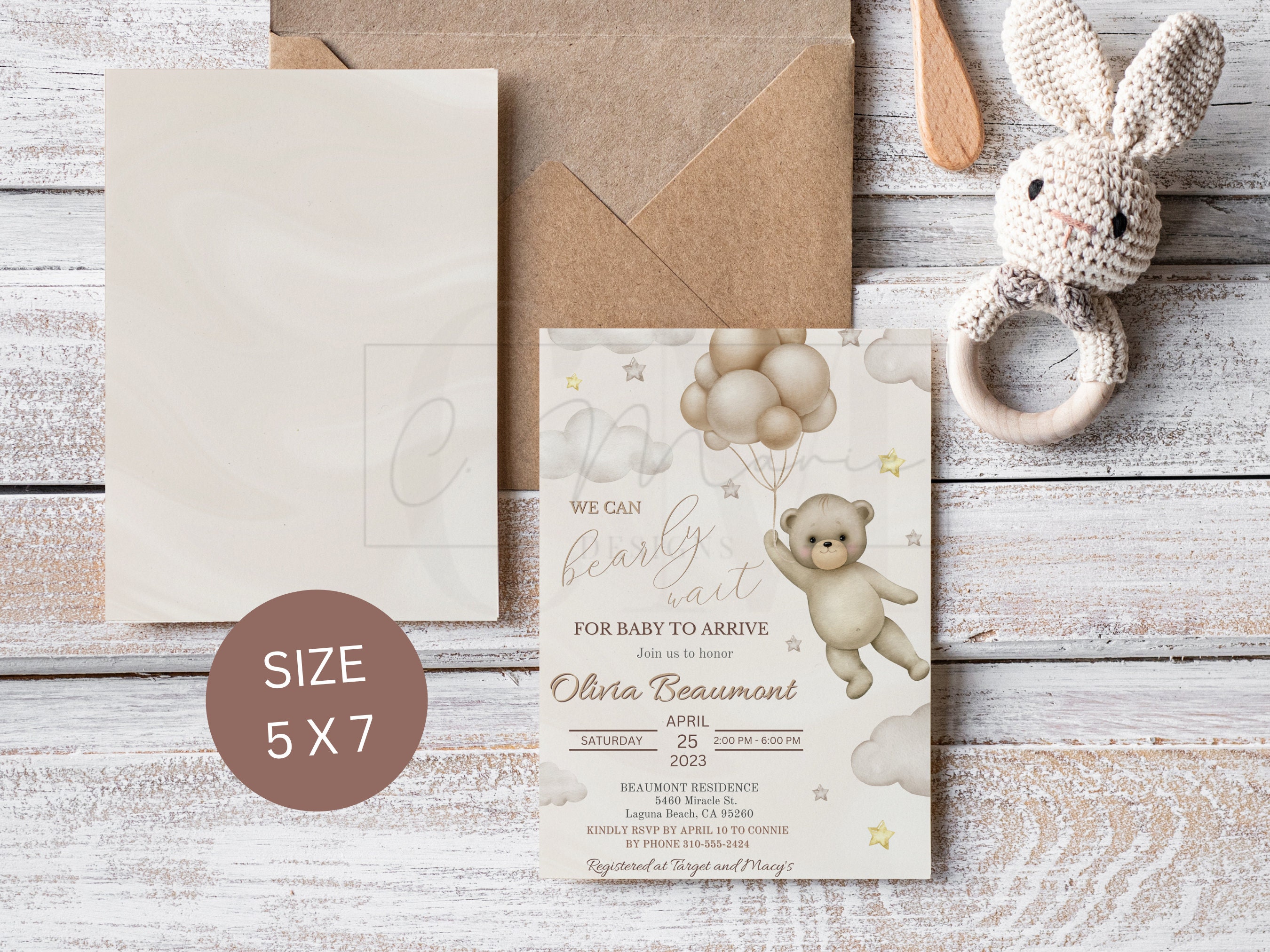 Editable Gender Neutral Bear Baby Shower Invitation, We Can Bearly Wait ...