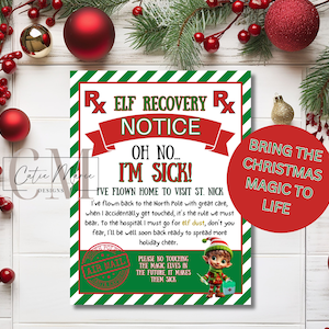 Editable Elf Recovery Notice Printable, Oh No I'm Sick Note Letter, Don ...