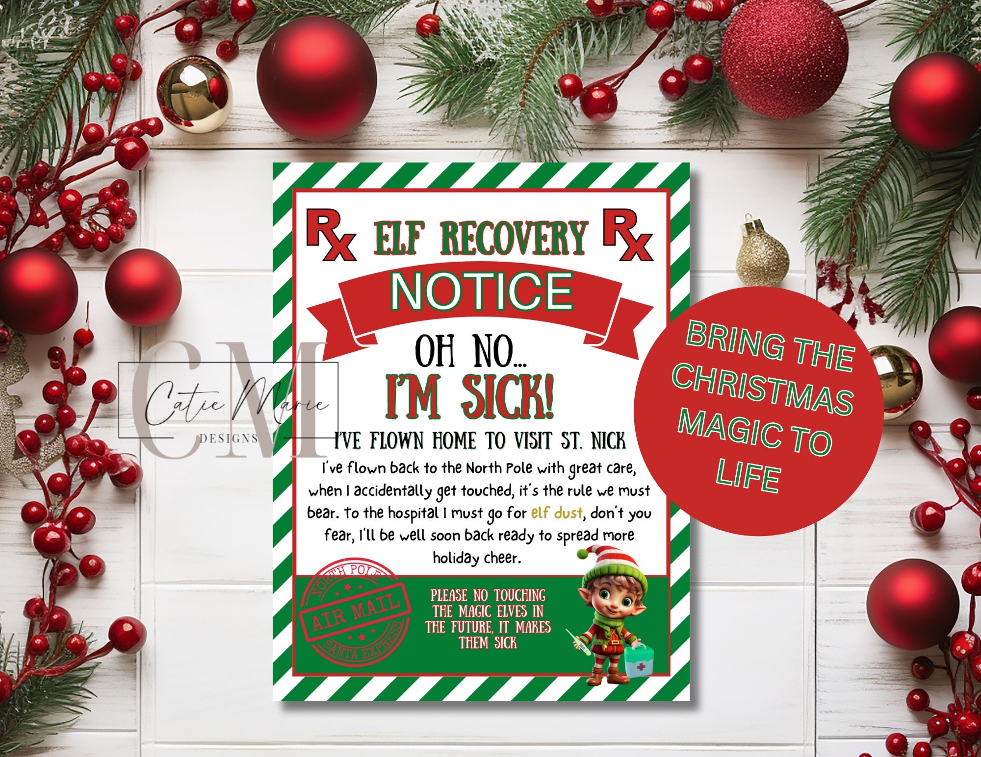 Editable Elf Recovery Notice Printable, Oh No I'm Sick Note Letter, Don ...