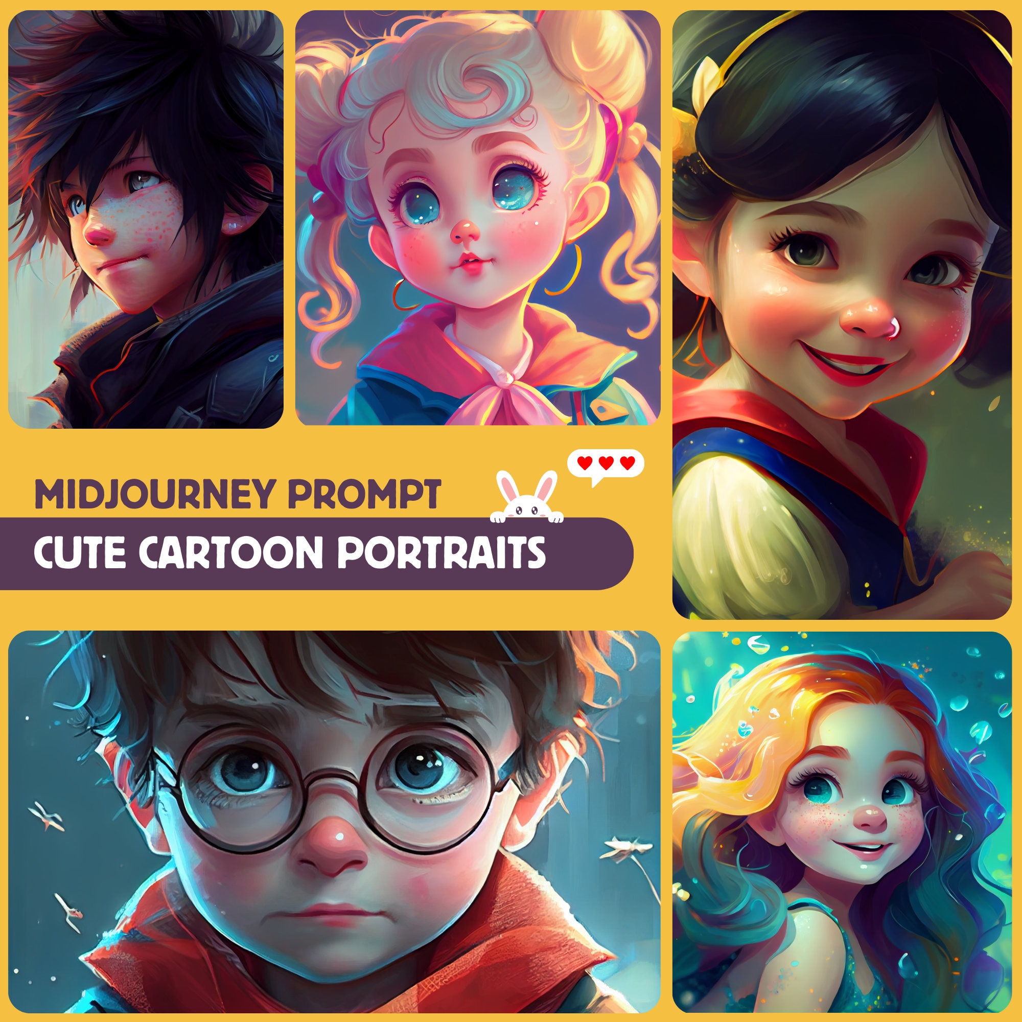 Midjourney Prompt, Cartoon Character Portrait Illustration, Midjourney ...