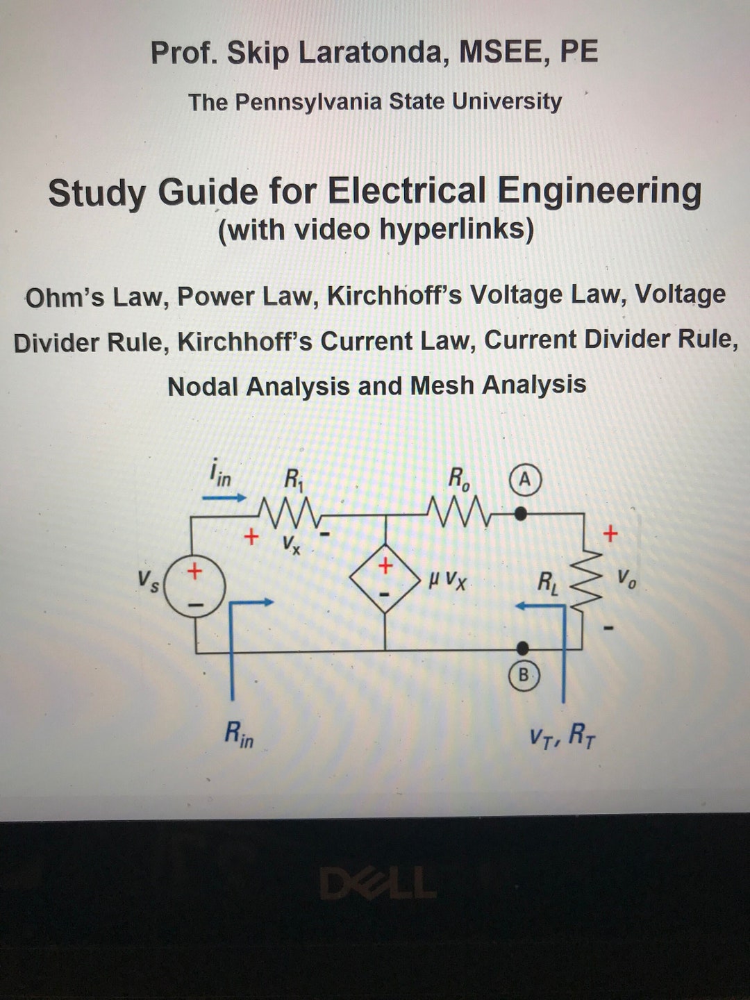Study Guide/lecture Notes on DC Circuit Analysis With Video Hyperlinks ...