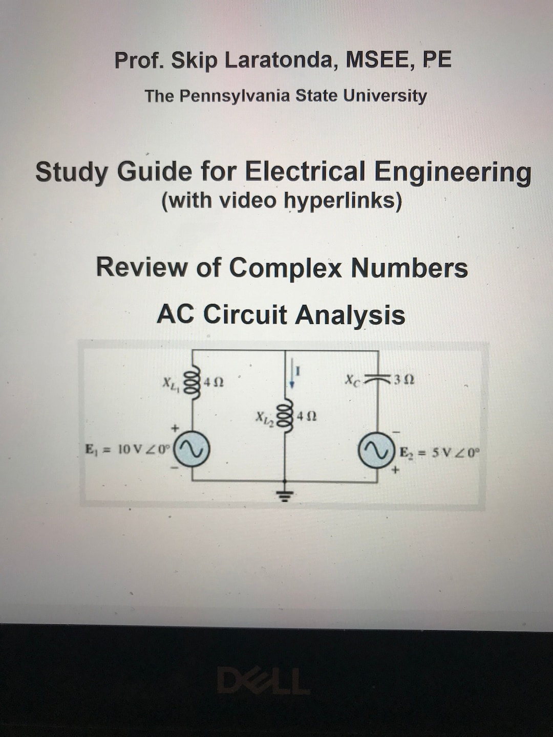 Study Guide/lecture Notes on AC Circuit Analysis With Video Hyperlinks ...