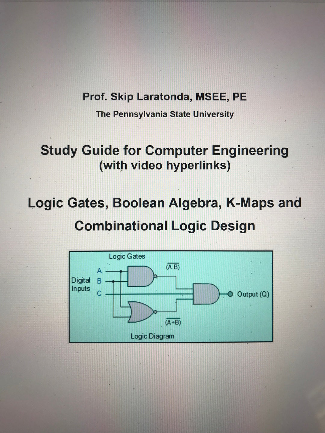 Study Guide/lecture Notes With Video Hyperlinks for Logic Gates ...