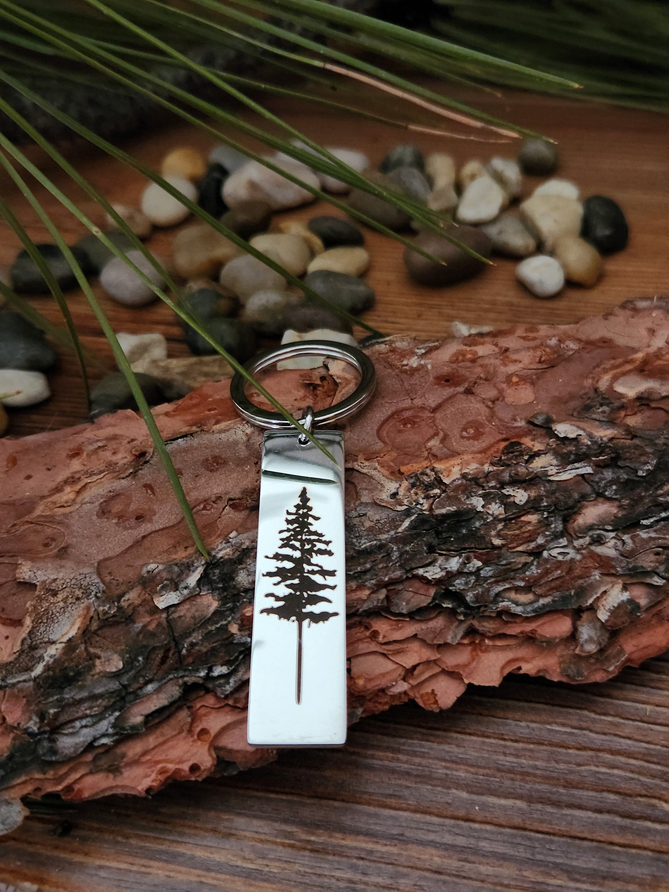 Laser Engraved Stainless Steel Keychain Ponderosa Pine Tree Keyring - Etsy