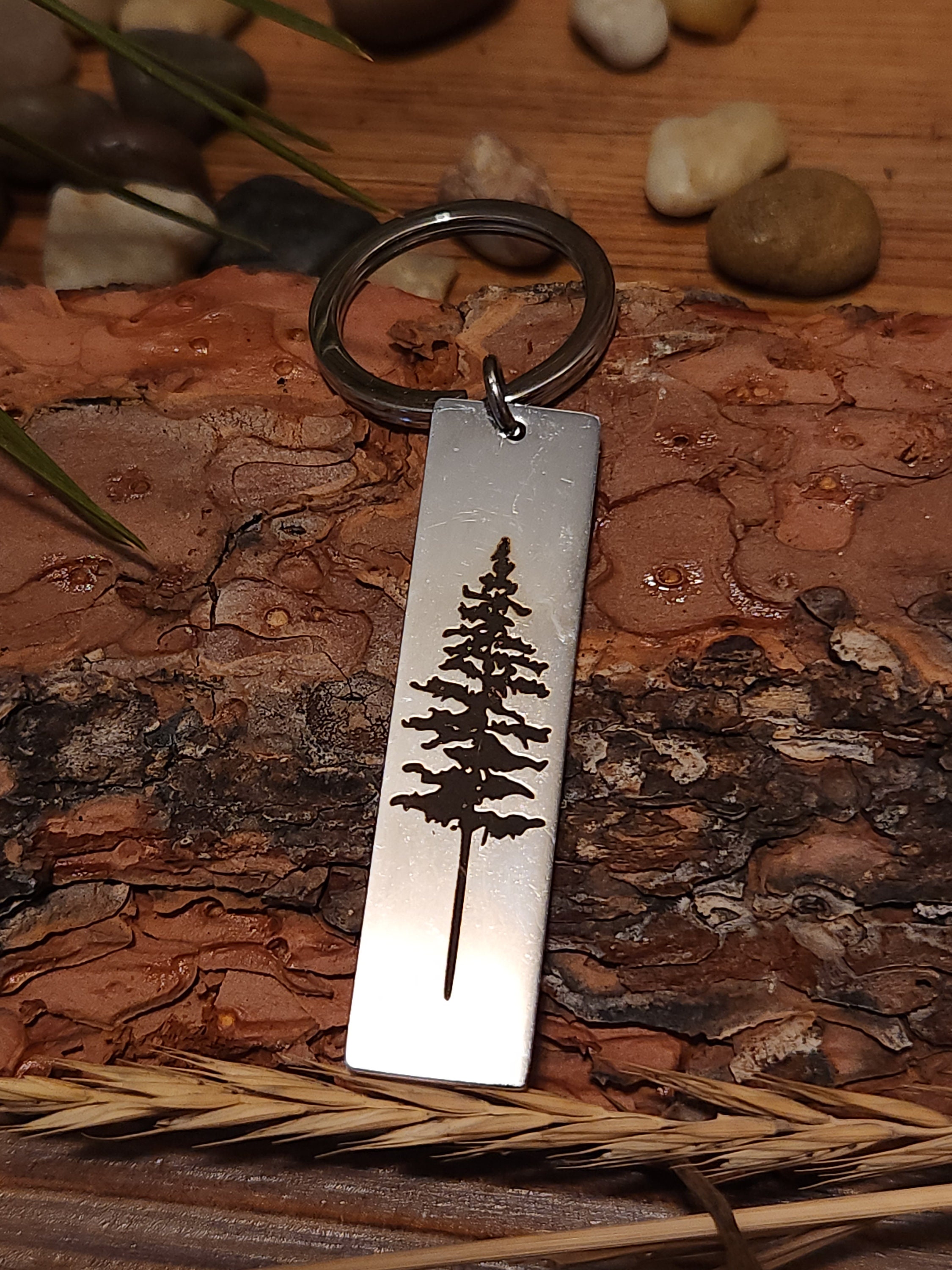 Laser Engraved Stainless Steel Keychain Ponderosa Pine Tree Keyring - Etsy