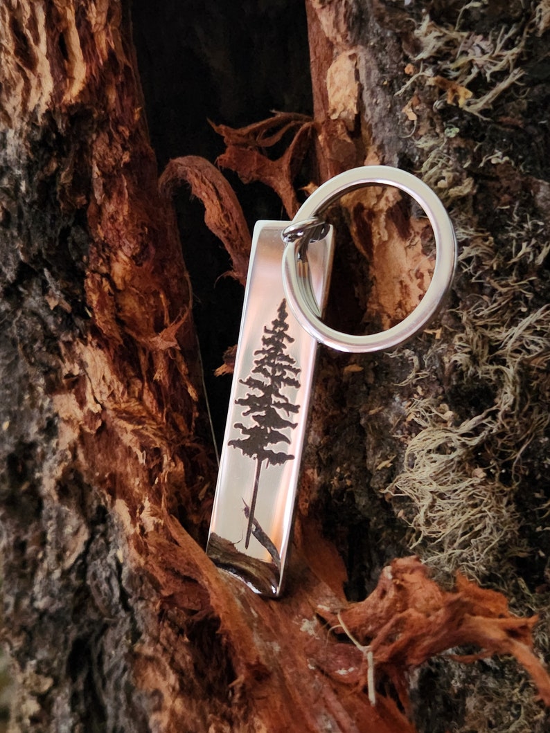 Laser Engraved Stainless Steel Keychain Ponderosa Pine Tree Keyring - Etsy