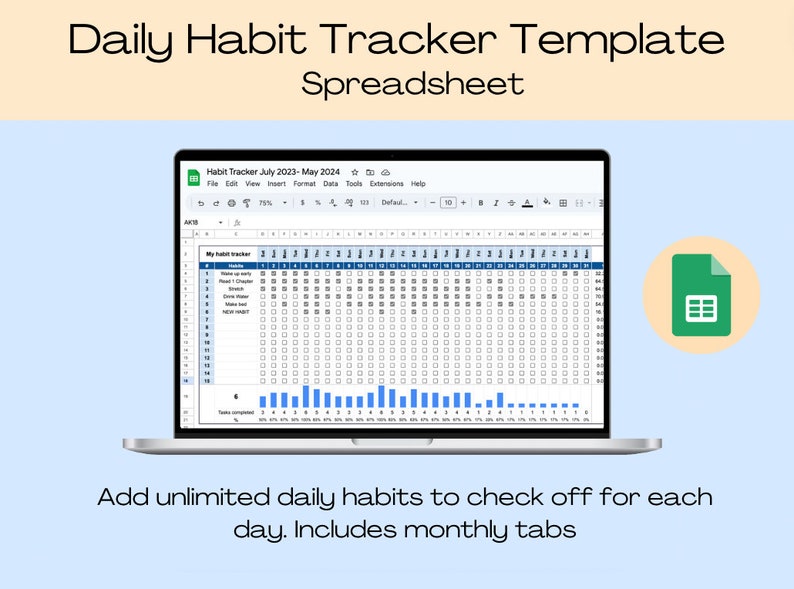 Daily Habit Tracker Checklist Spreadsheet Digital Dashboard - Etsy