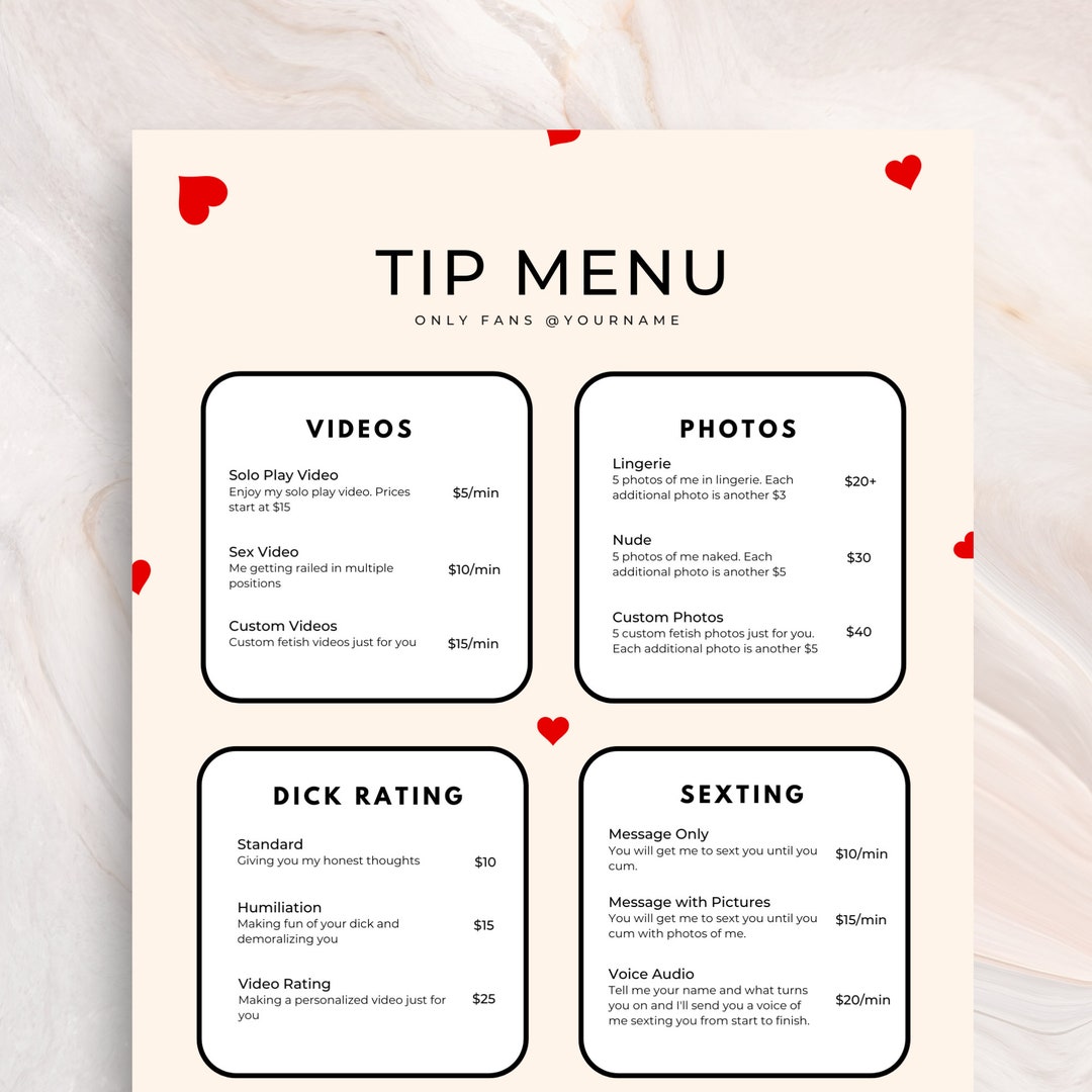 Onlyfans Tip Menu | Editable Template | Adult Content | Digital ...