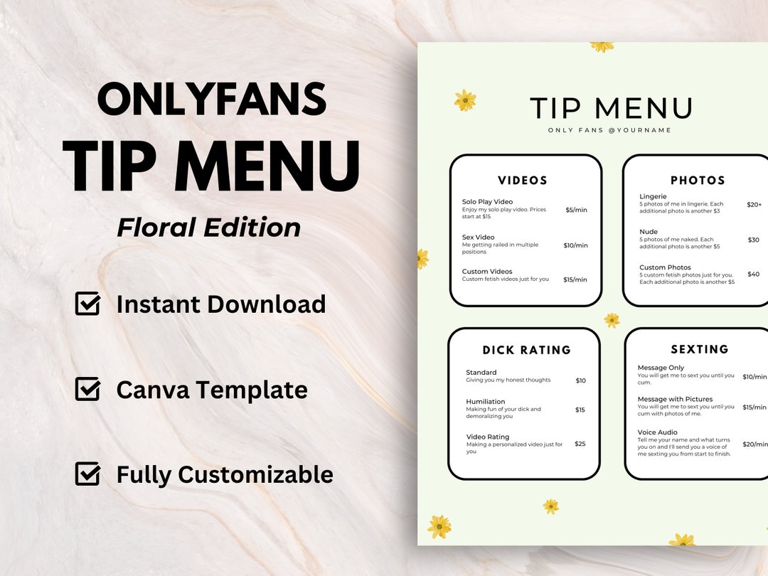 Onlyfans Tip Menu Editable Template Canva Template Tip - Etsy