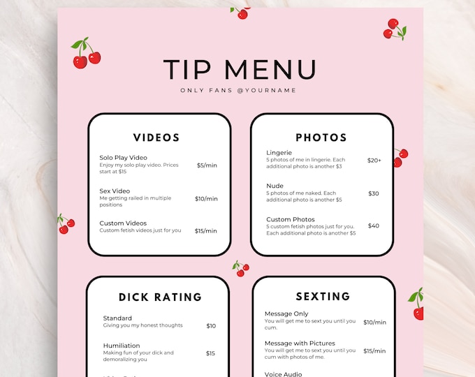 Onlyfans Tip Menu Template | Modern Fansly Design (digital Download ...
