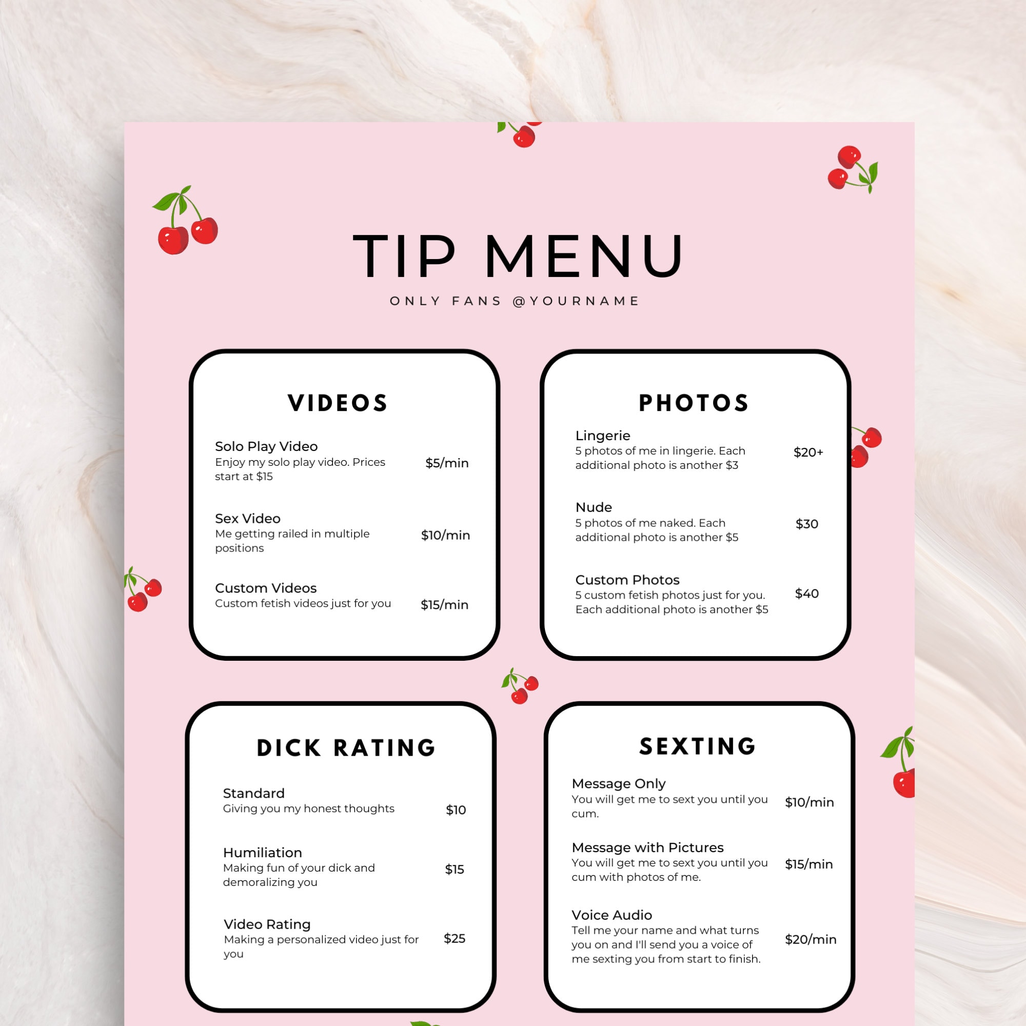Onlyfans Tip Menu | Editable Template | Adult Content | Digital ...