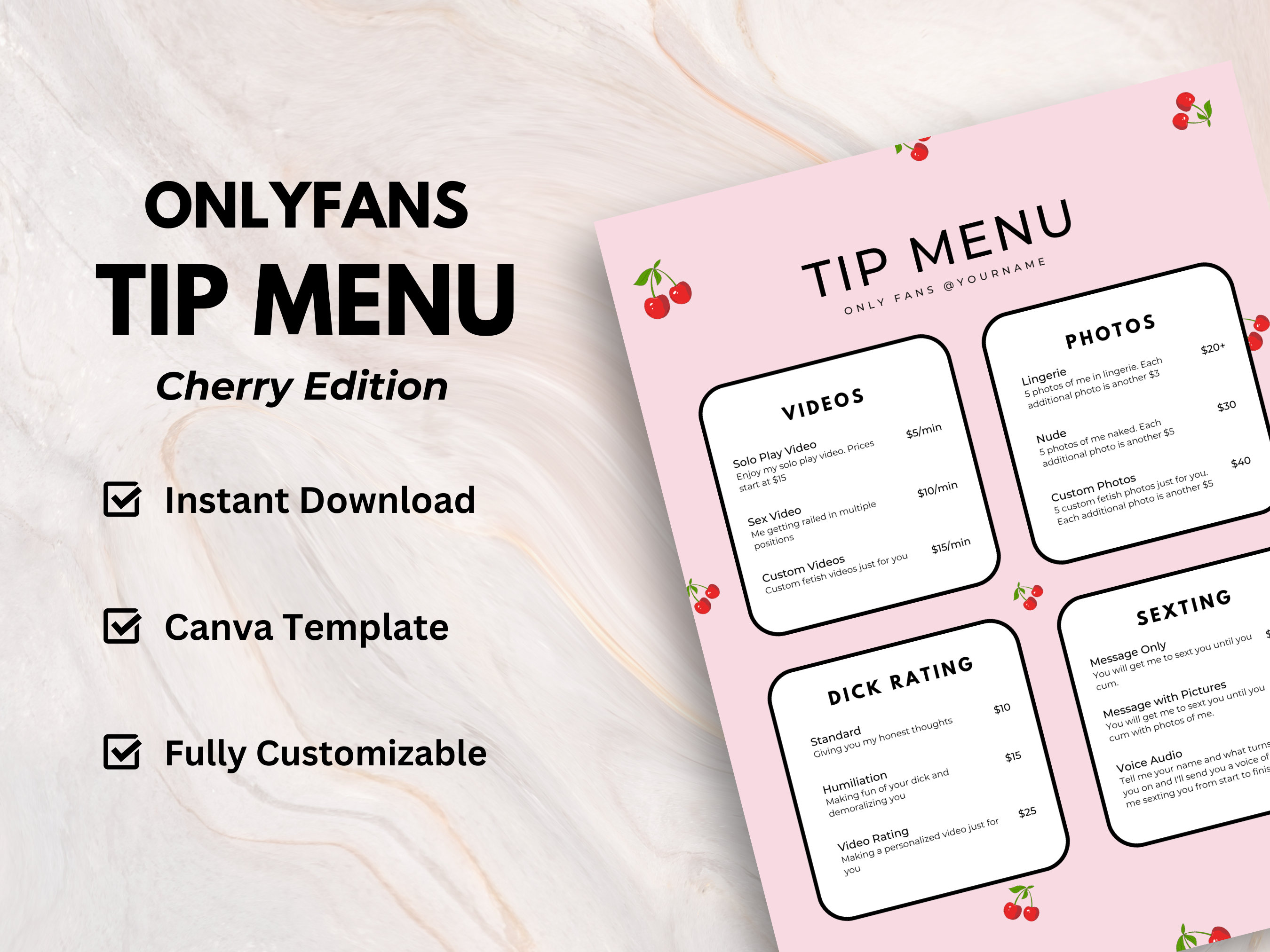 Onlyfans Tip Menu Editable Template Adult Content - Etsy