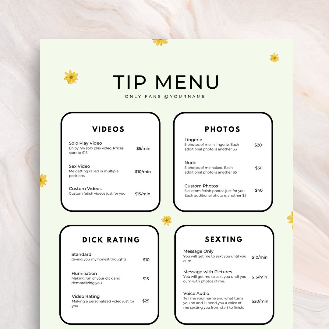 Onlyfans Tip Menu Template | Adult Content, Fansly (digital Download ...