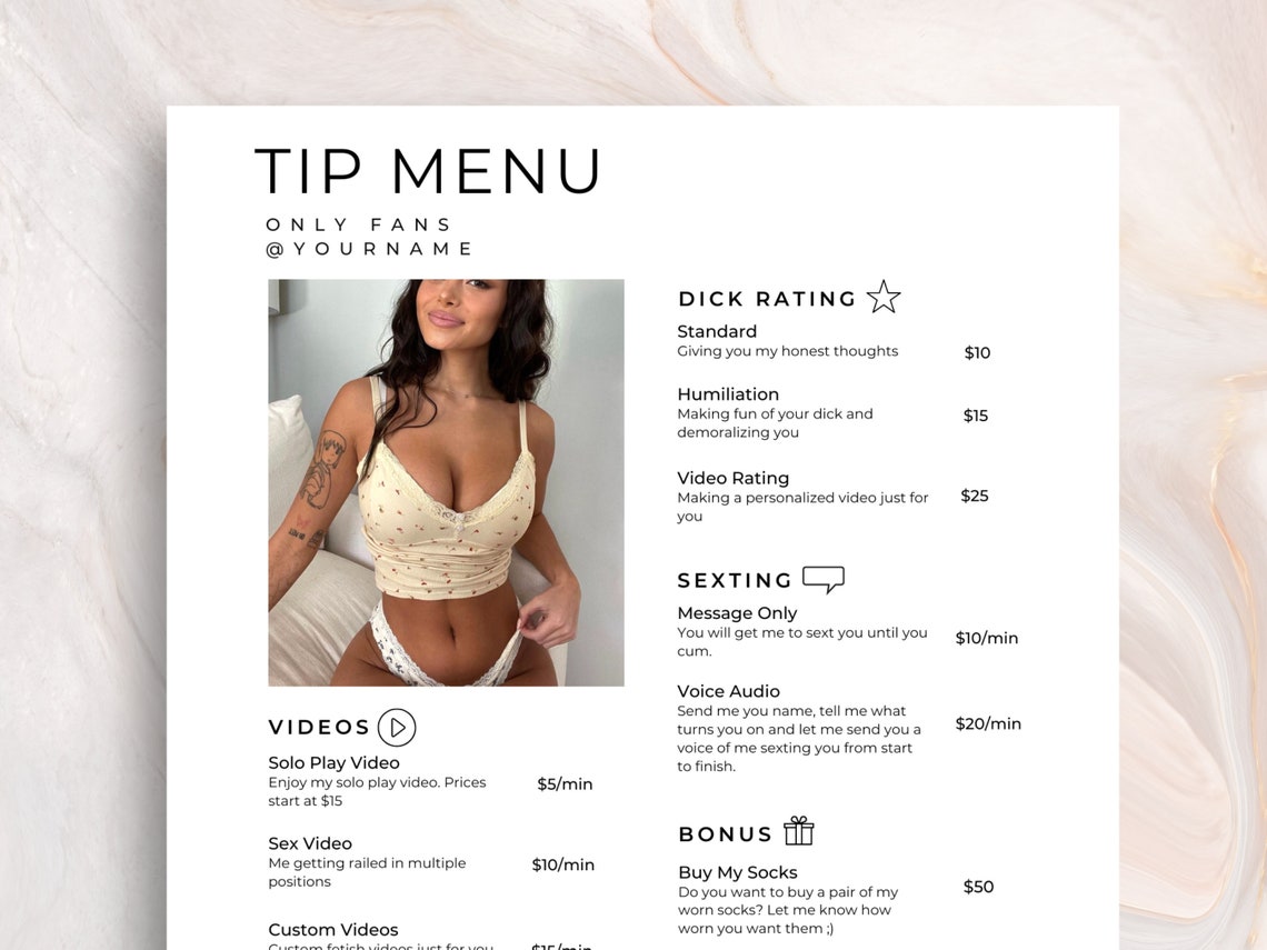 Onlyfans Tip Menu Editable Template Canva Template Tip - Etsy Canada
