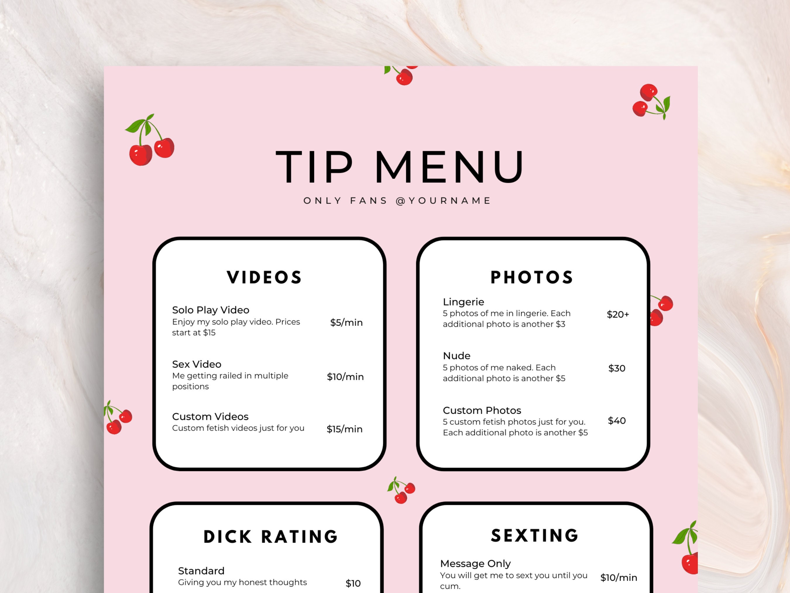 Onlyfans Tip Menu Editable Template Adult Content - Etsy
