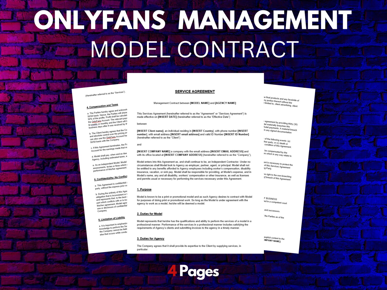 Onlyfans Management Contract Agency Model Contract Service - Etsy
