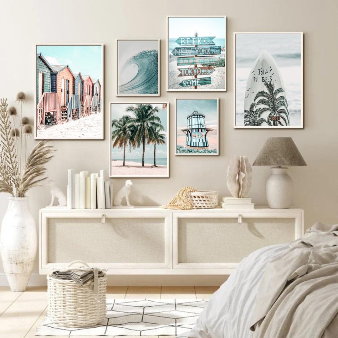Surf Wall Art Set of 6 Prints Boho Beach Wall Art Large Boho Wall Art ...