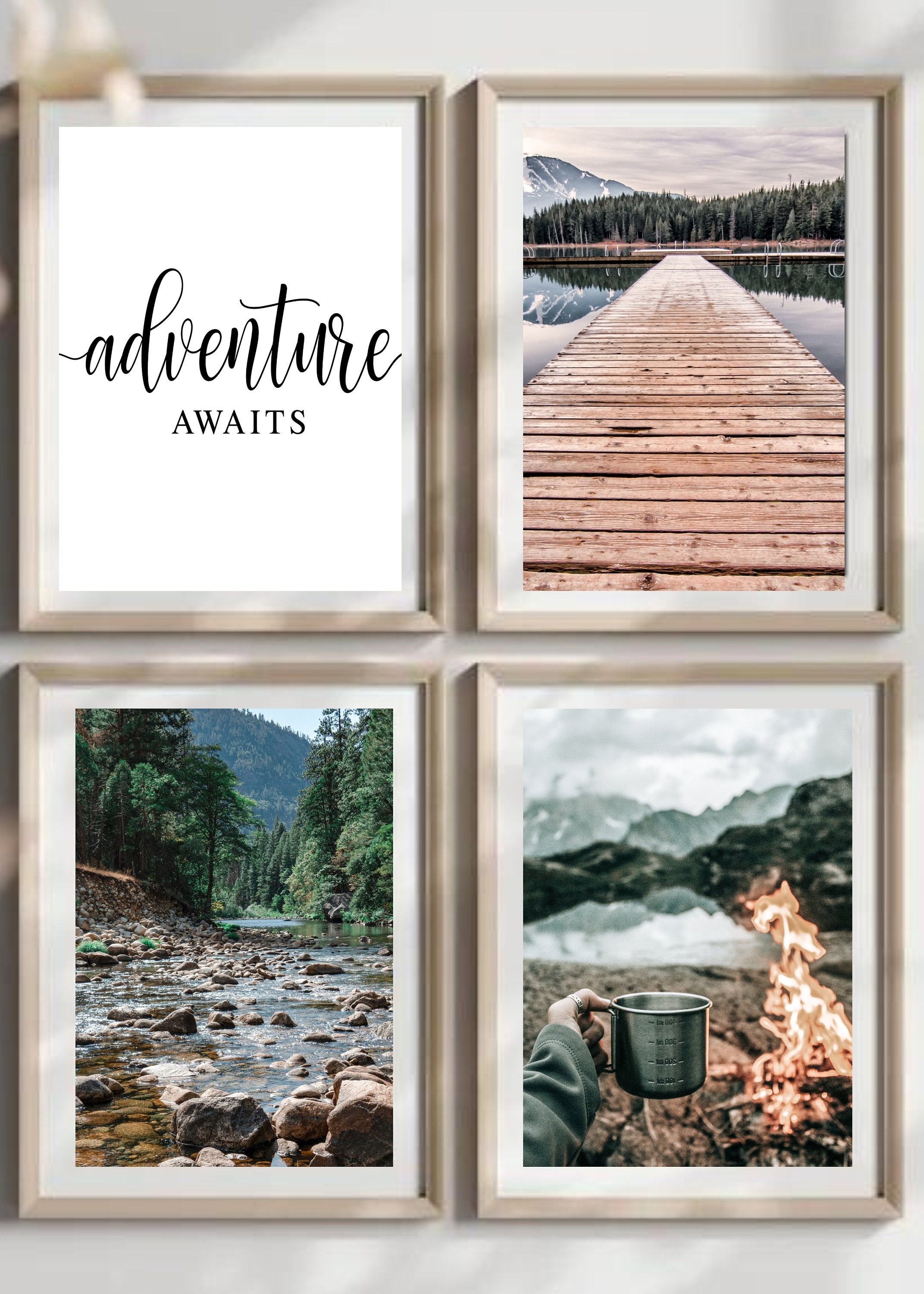 Camp Fire Print Set of 4 Campfire Poster Hiking up North Lake - Etsy