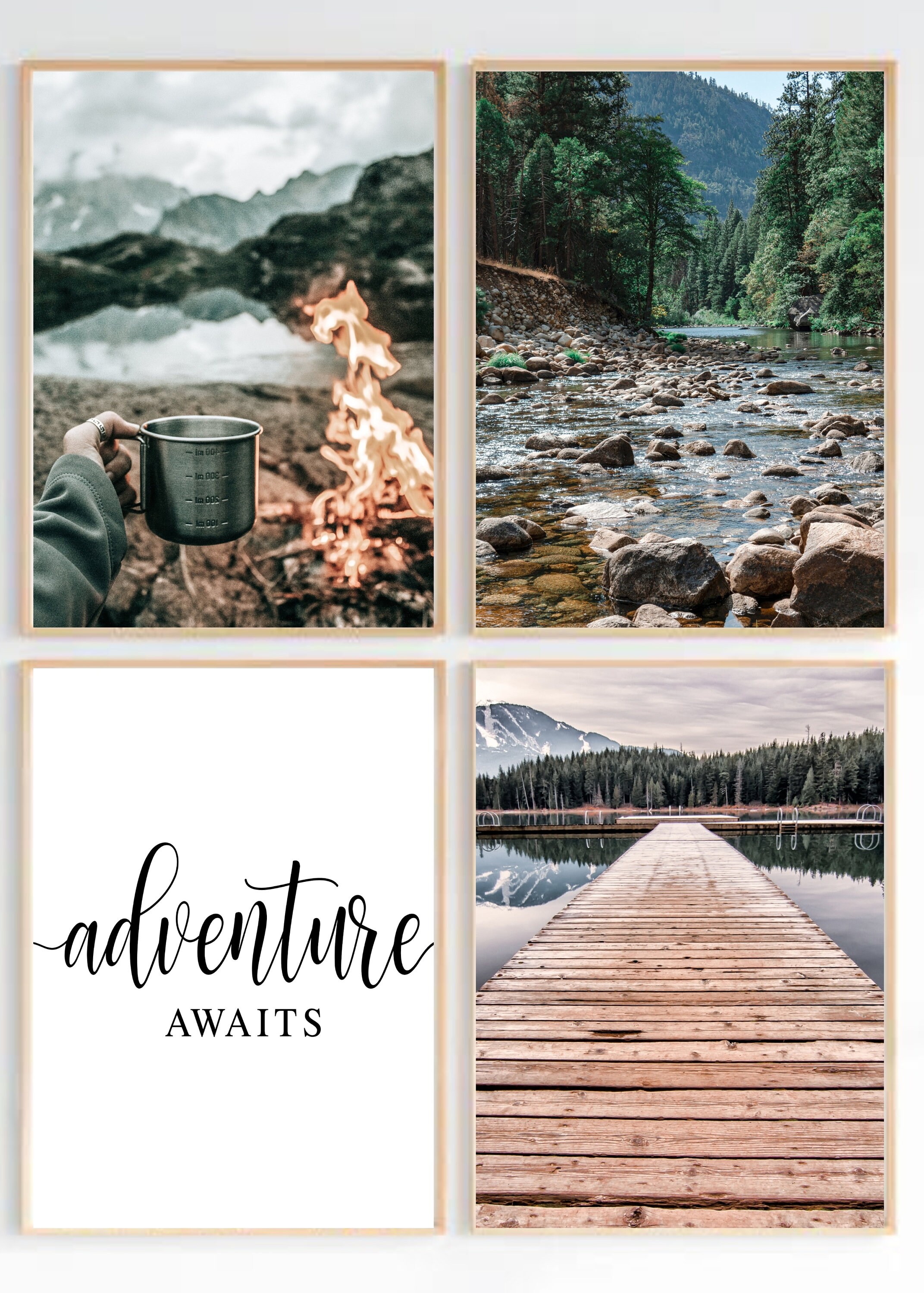 Camp Fire Print Set of 4 Campfire Poster Hiking up North Lake - Etsy