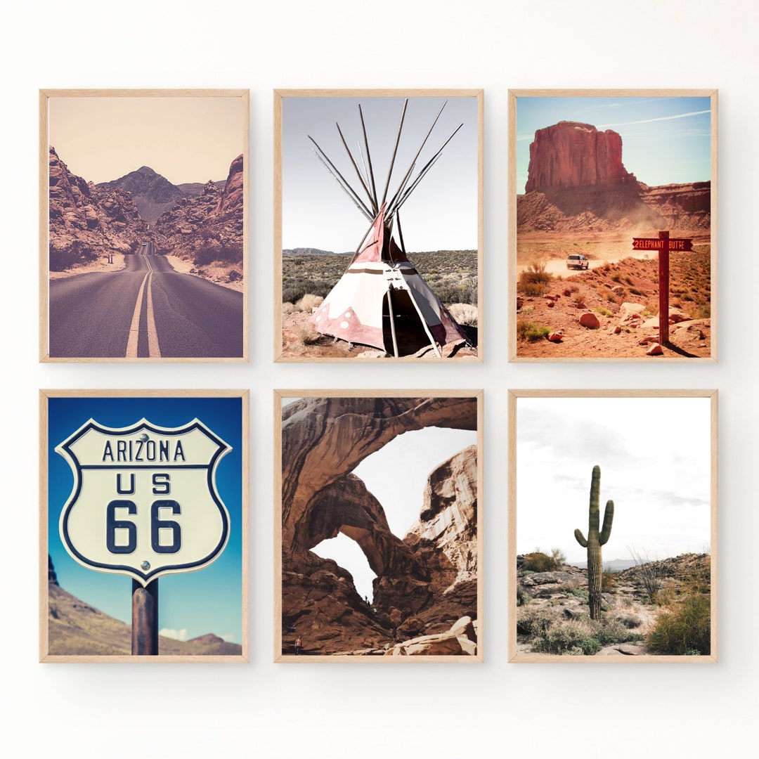 Route 66 Desert Print Set of 6 Arizona Wall Art Cactus Wall Art Boho ...