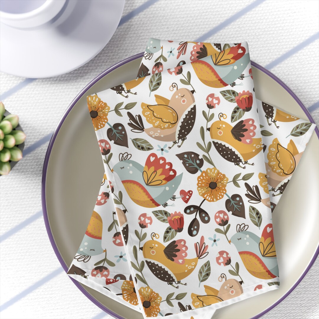 Scandinavian Inspired Birds Flowers Cloth Napkins Spring Easter ...